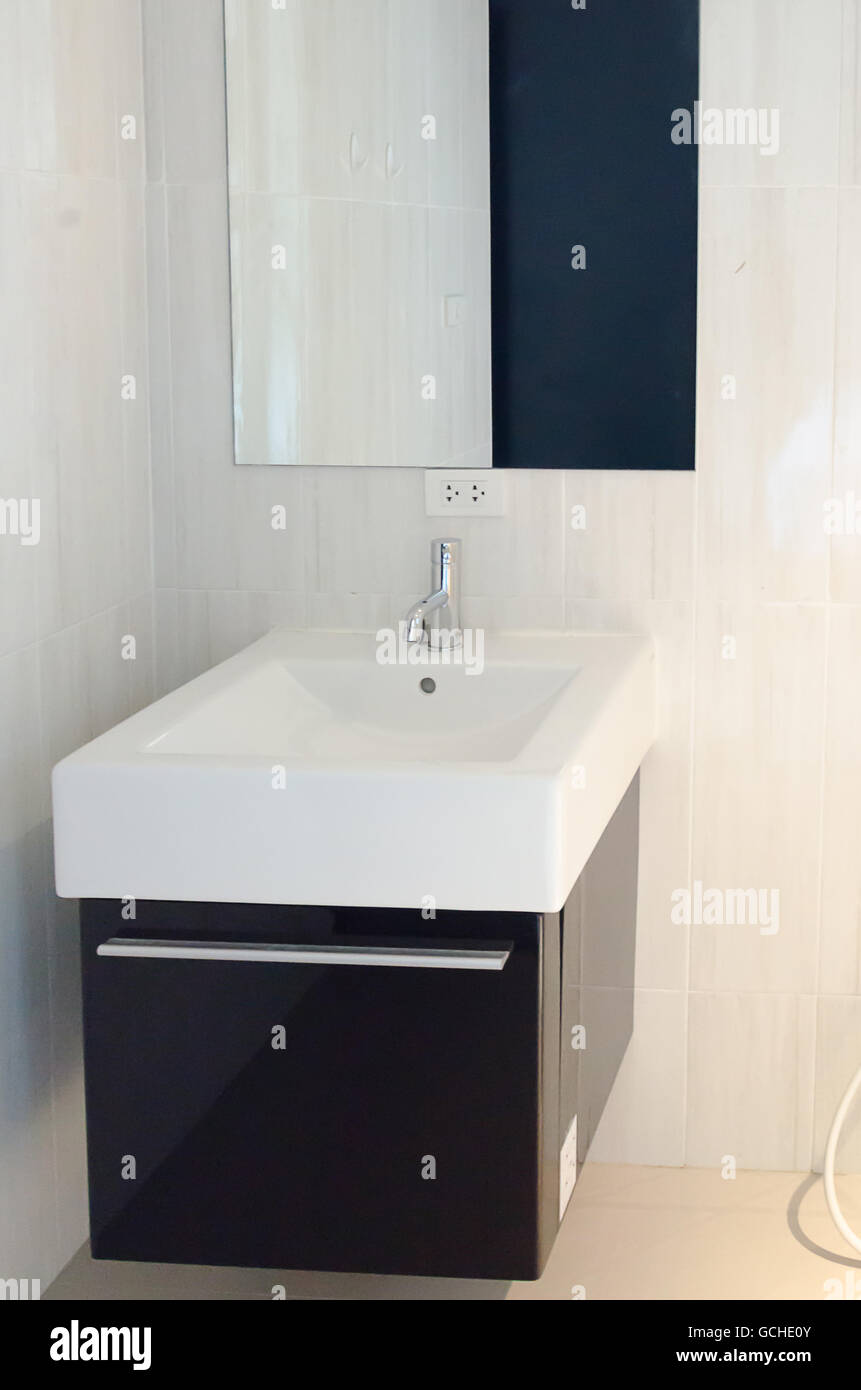 Luxury wash basin in a bathroom, an interior modern design Stock Photo ...