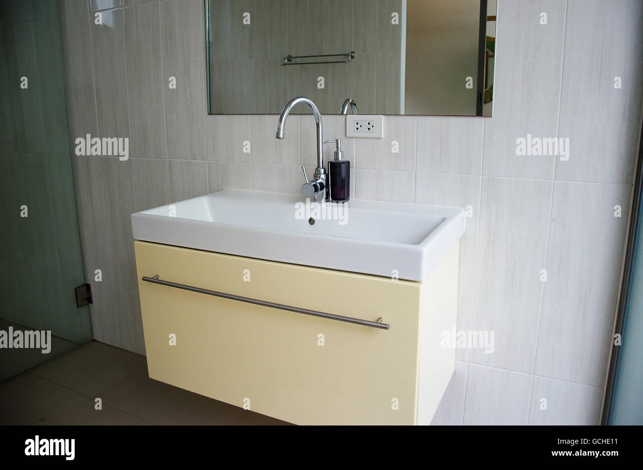Luxury wash basin in a bathroom, an interior modern design Stock Photo ...