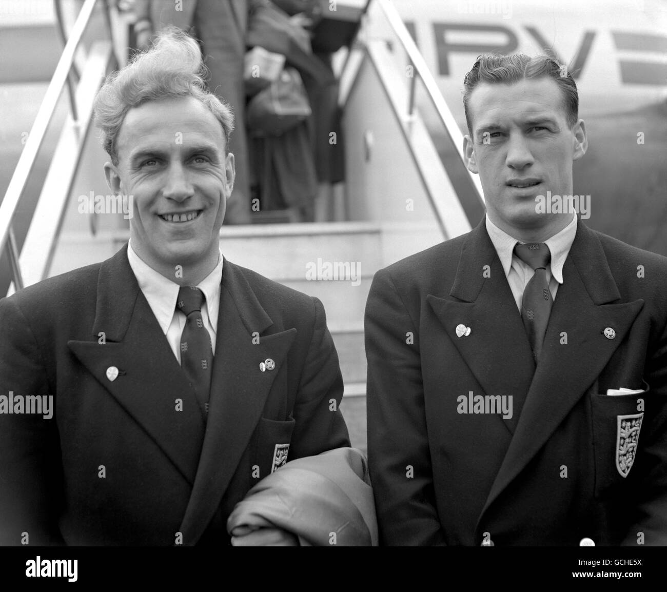 Billy Wright, England captain, left, and Nat Lofthouse, at Heathrow ...