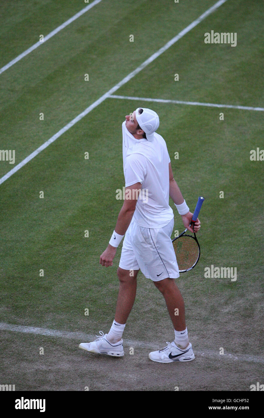 USA's John Isner in his match against France's Nicolas Mahut on Court ...