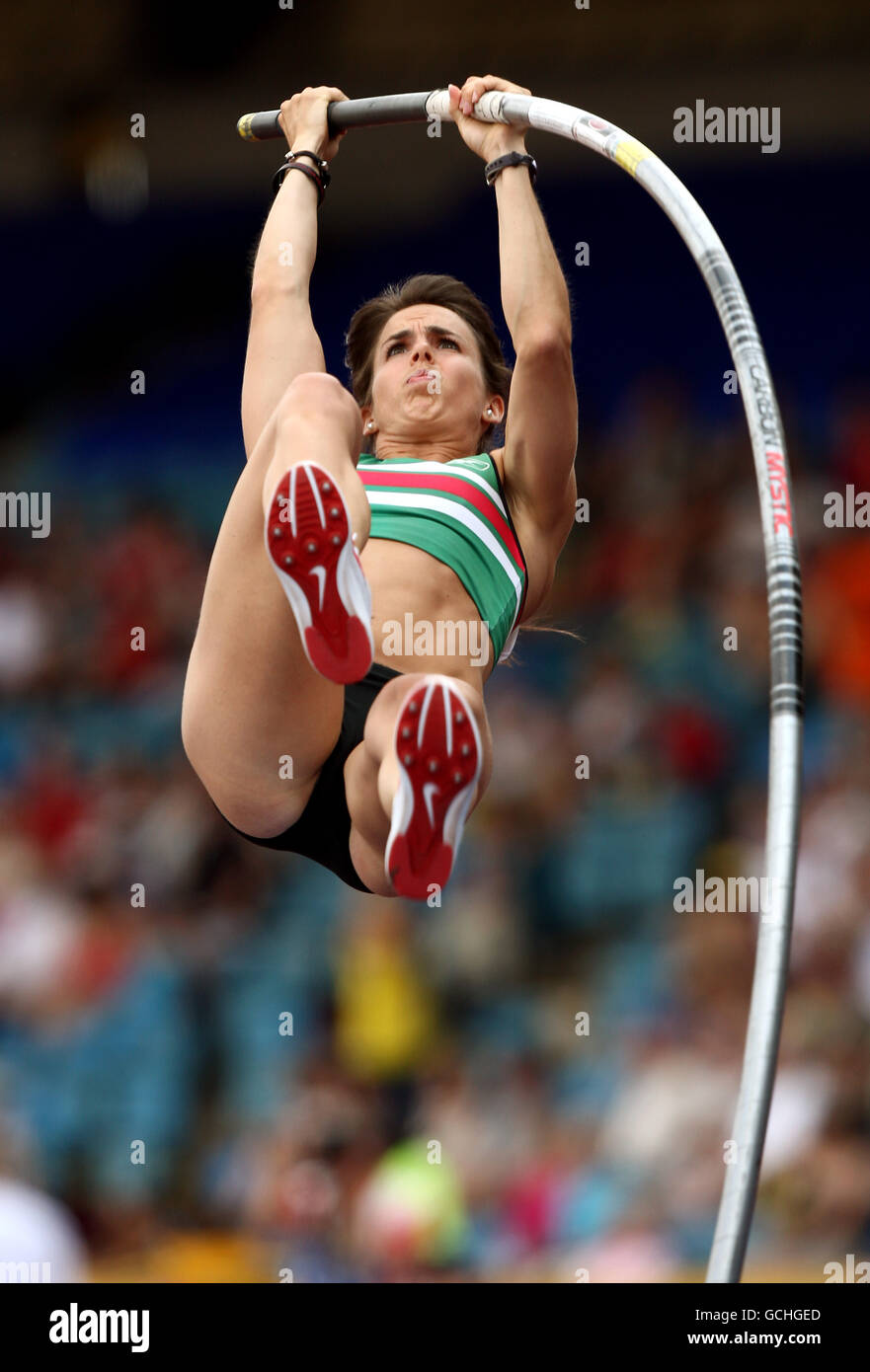 Kate Dennison on her way to victory in the women's Pole Vault ...