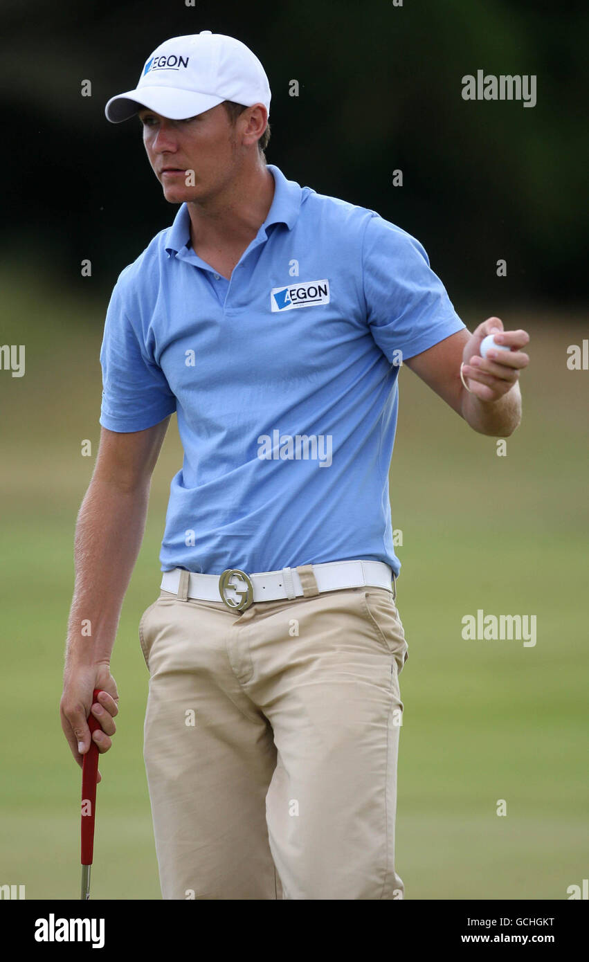 Scotland's LLoyd Saltman on the 18th during the Open Championship ...