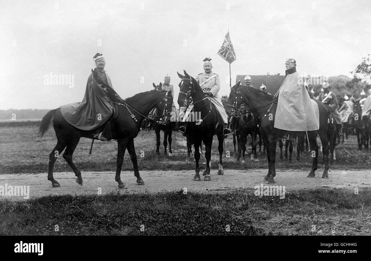 KAISER WILHELM II AT GERMAN ARMY MANOEUVRES: (L-R) THE KING OF SAXONY ...