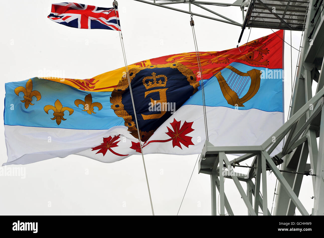 Britain's Queen Elizabeth II's Canadian standard flies from HMCS St ...