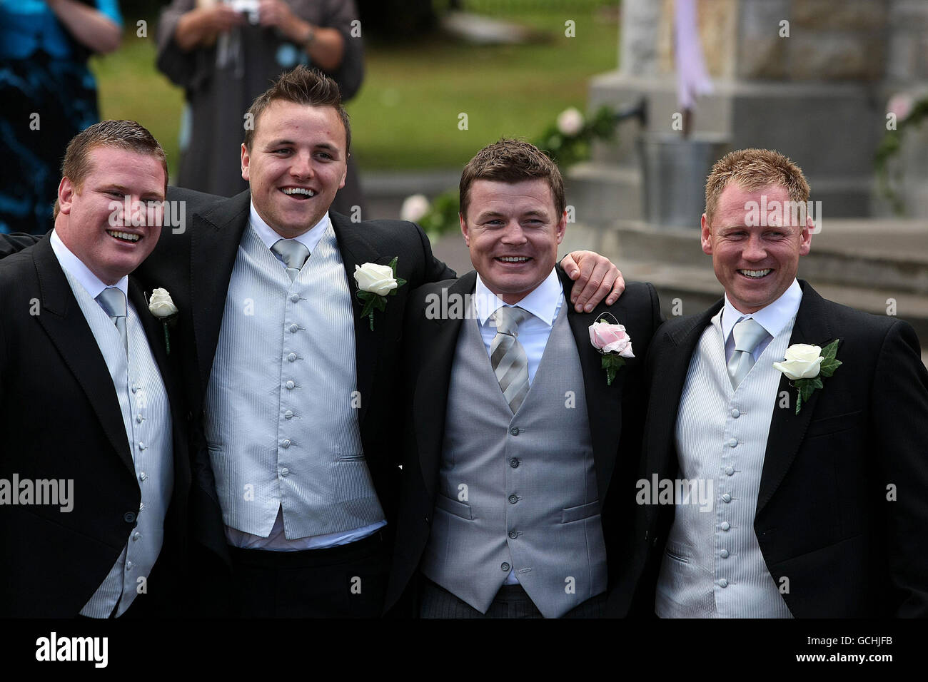 Irish Rugby captain Brian O'Driscoll (centre right) with best men ...