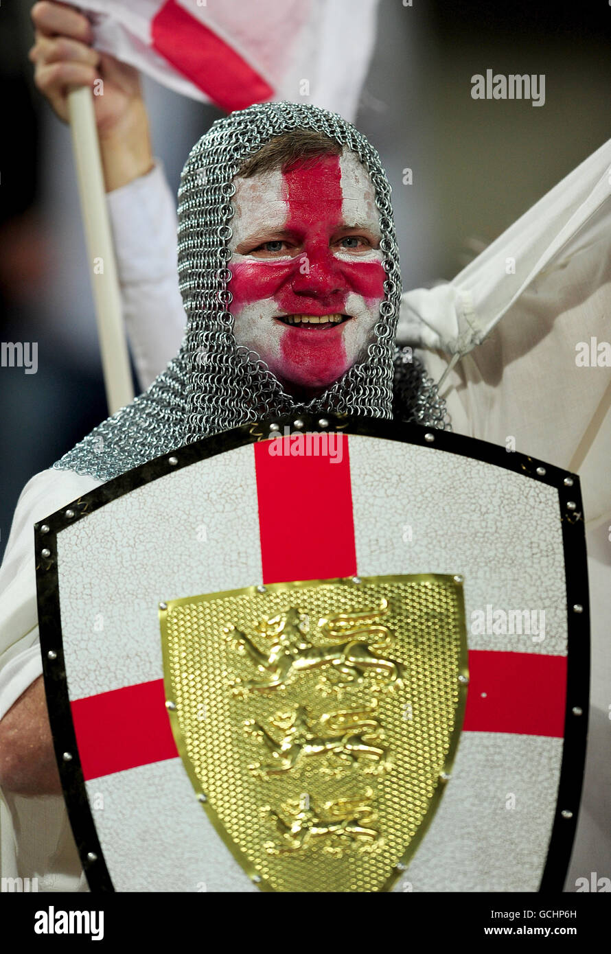 Fan dressed as an old english knight in the hi-res stock photography ...