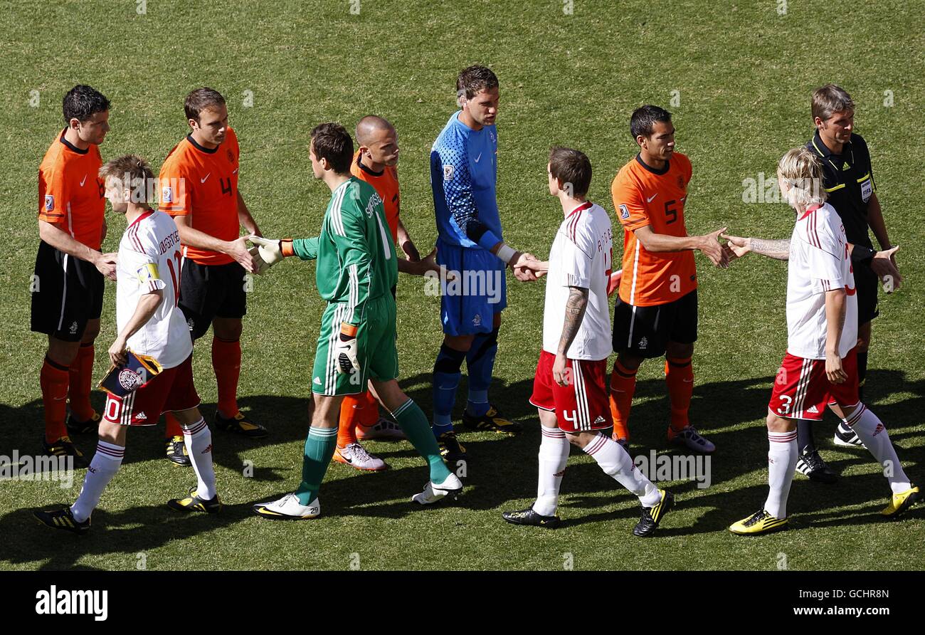 Netherlands and denmark players shake hands prior to kick off hi-res ...