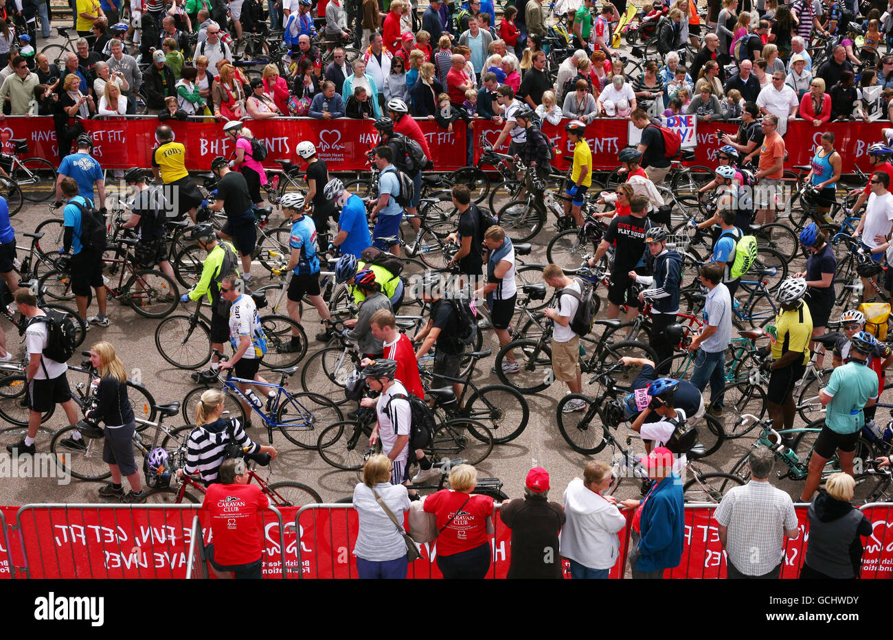 Riders head for the finishing line in Brighton, East Sussex, during the ...