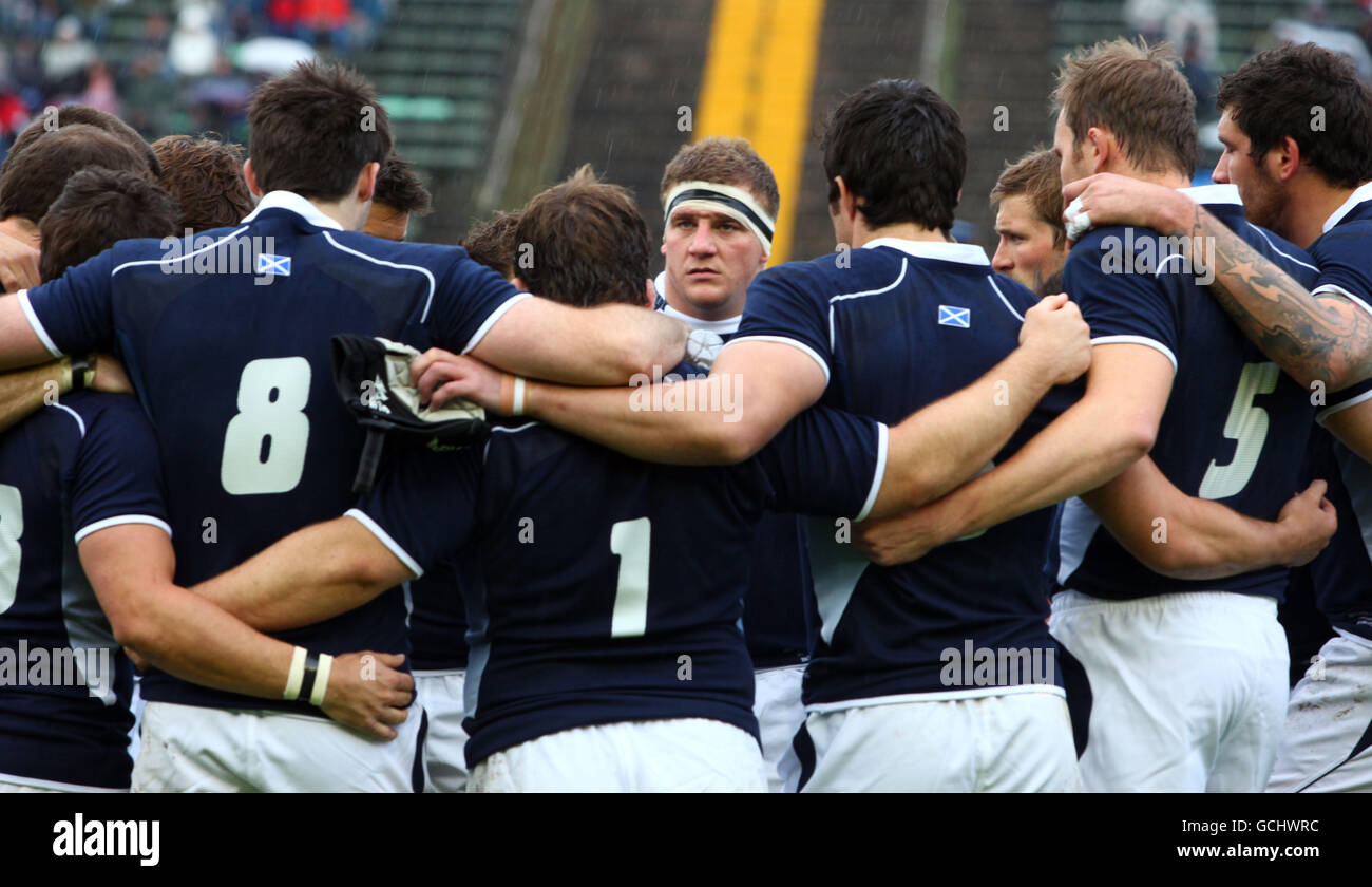 Scotland's Moray Low is seen in the huddle prior to the test match at ...