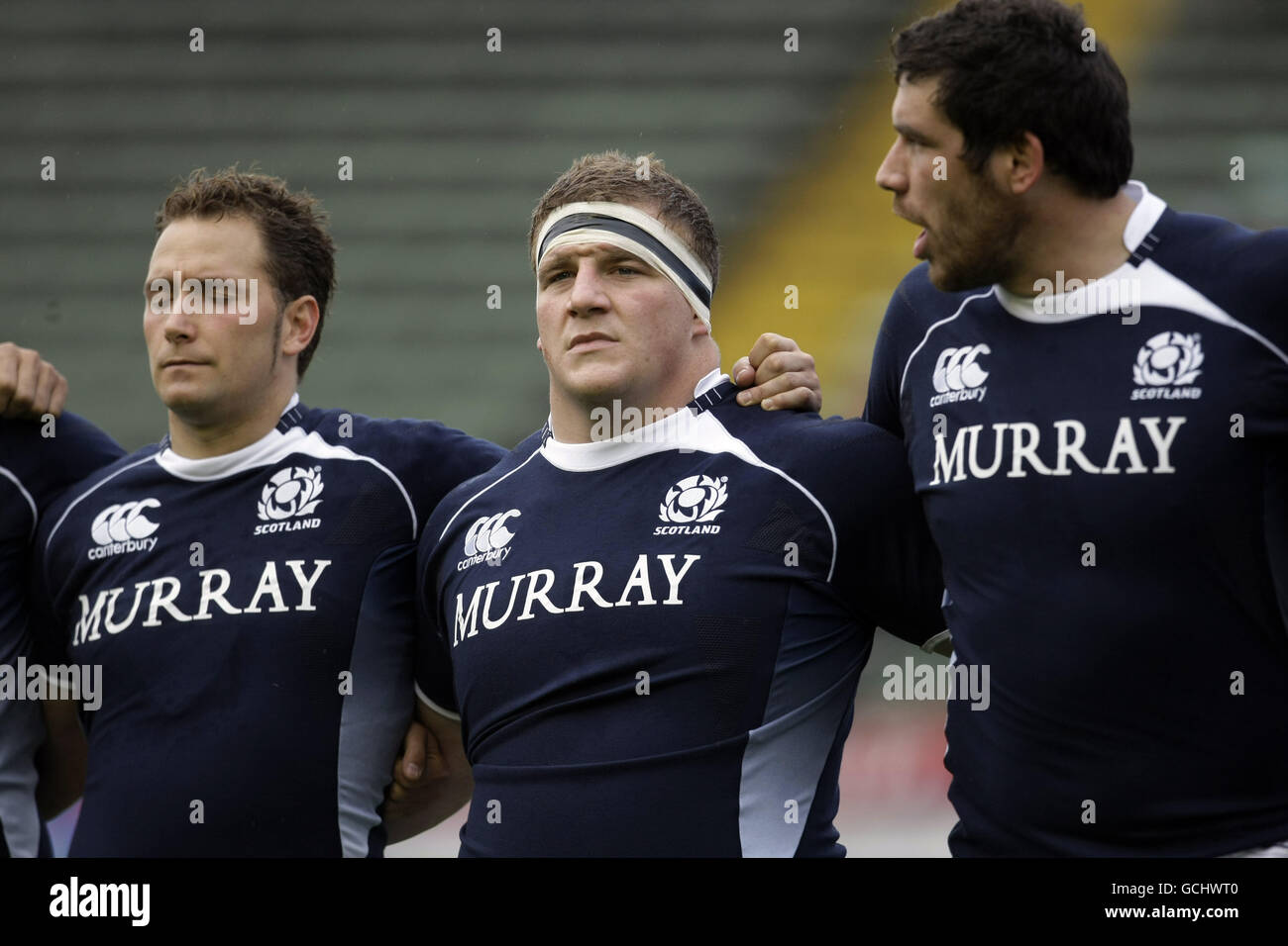 Scotland's Moray Low , center, lines up during a rugby match against ...