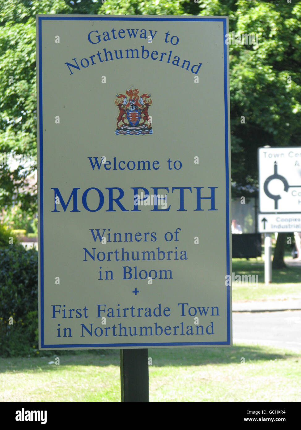 Budget 2010. A general view of a sign for the town of Morpeth Stock ...