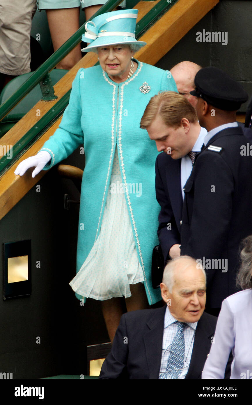 Queen Elizabeth II arrives in the Royal Box to watch the second round ...