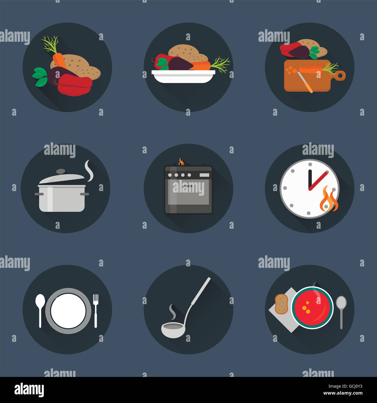 Cooking process icon set Stock Photo - Alamy