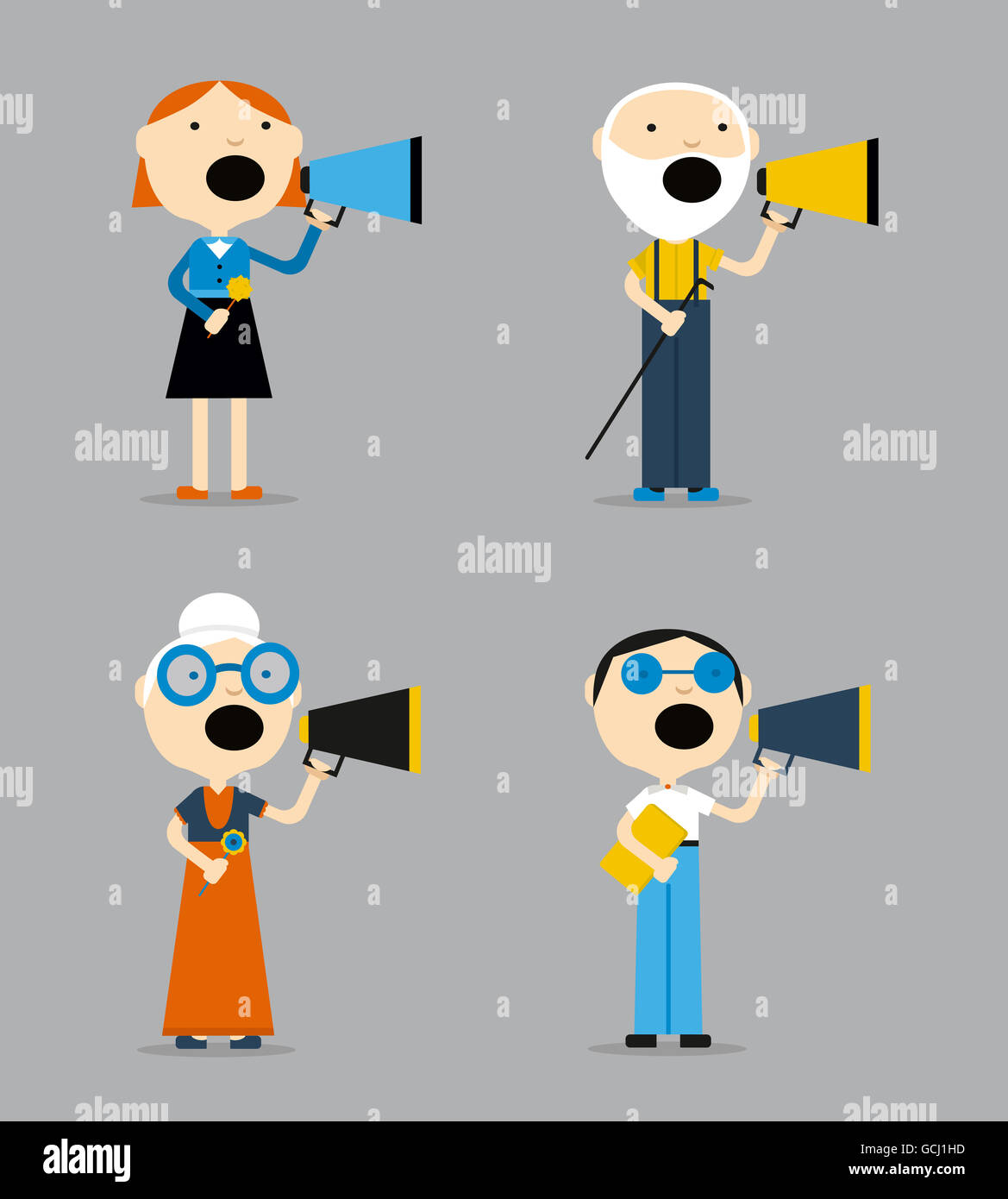 People are talking into a megaphone Stock Photo - Alamy