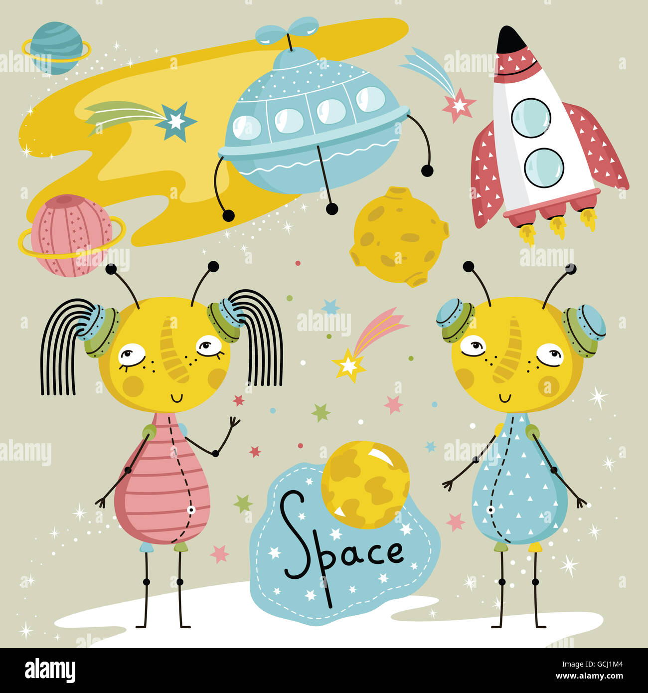 Cartoon illustration about space Stock Photo - Alamy