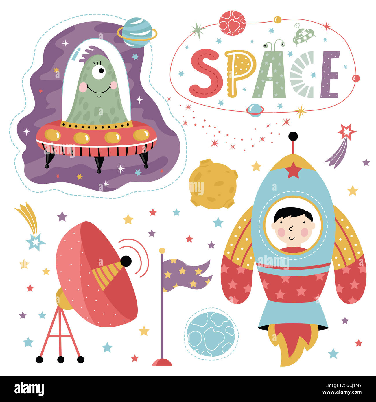 Planet space set cartoon Cut Out Stock Images & Pictures - Alamy