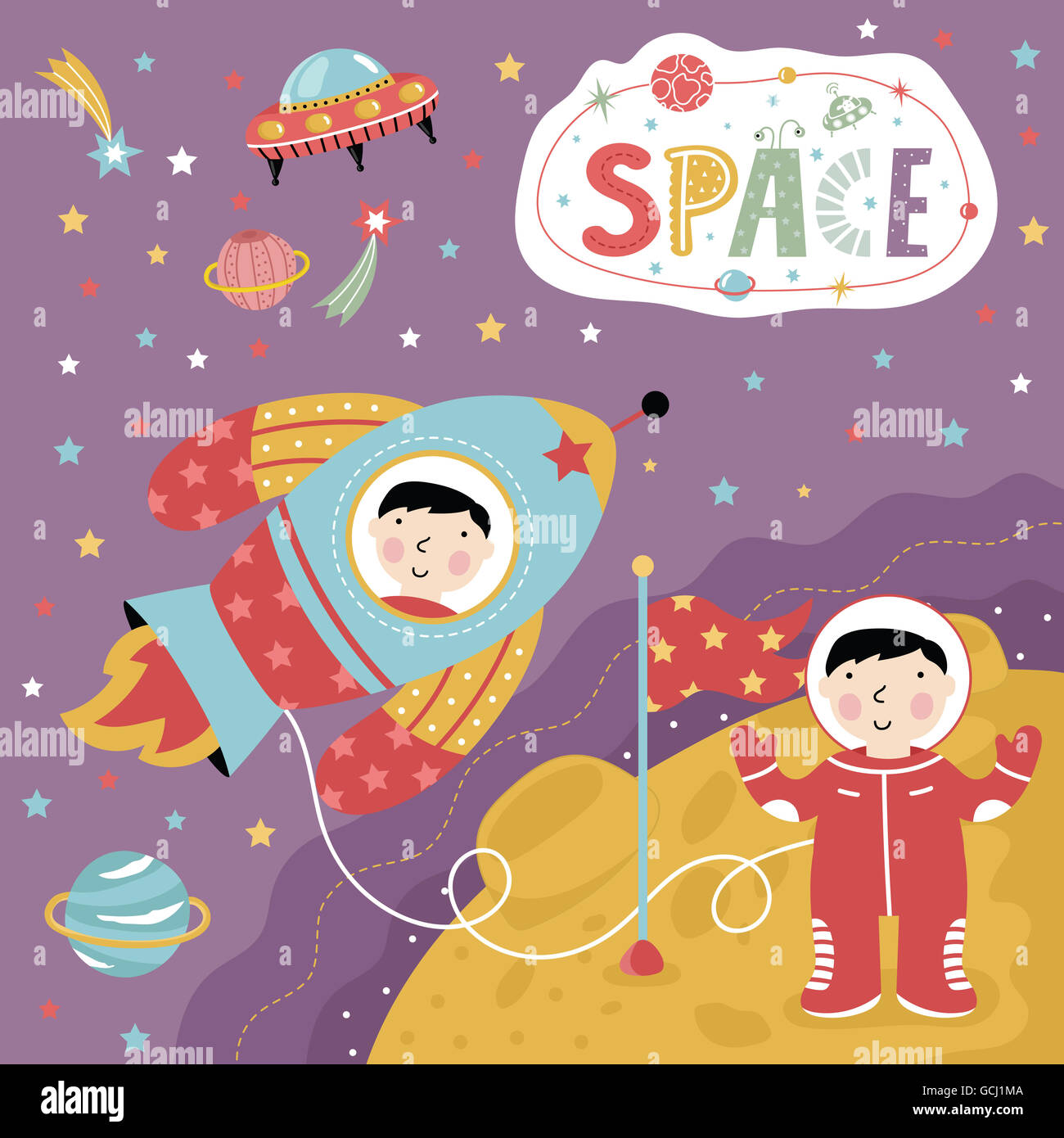 Cartoon illustration about space Stock Photo - Alamy