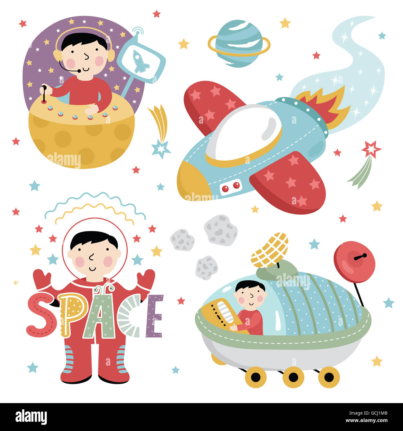 Cartoon illustration about space Stock Photo - Alamy