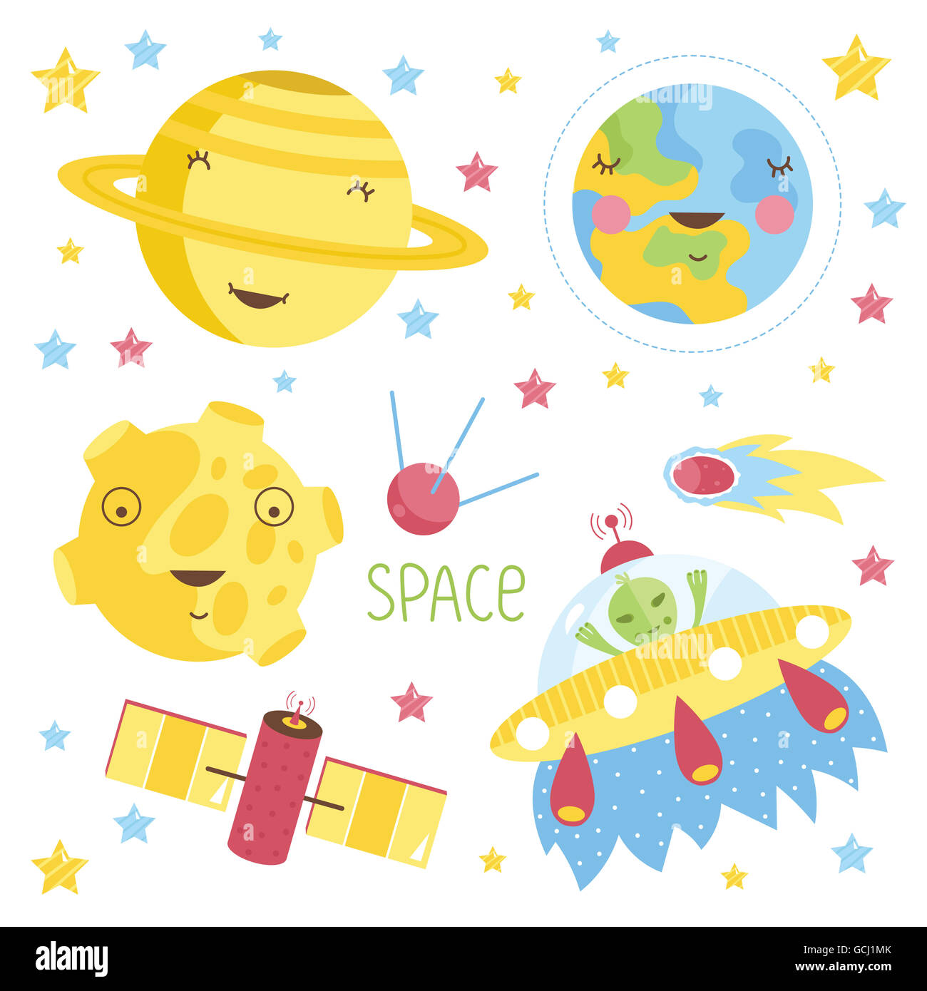 Cartoon illustration about space Stock Photo - Alamy