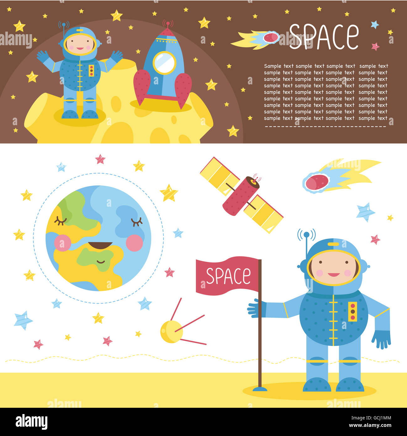 Cartoon illustration about space Stock Photo - Alamy