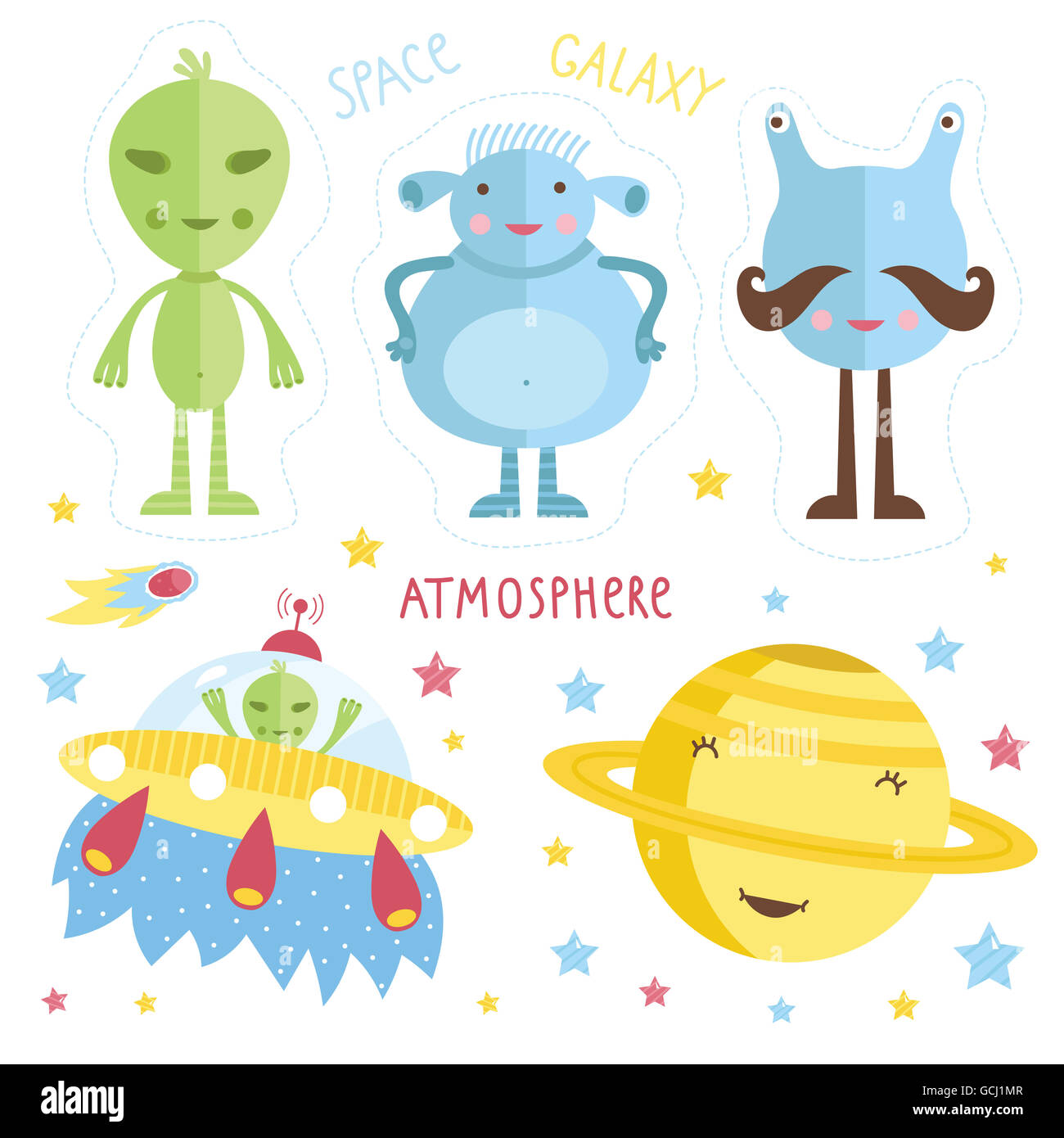 Cartoon illustration about space Stock Photo - Alamy