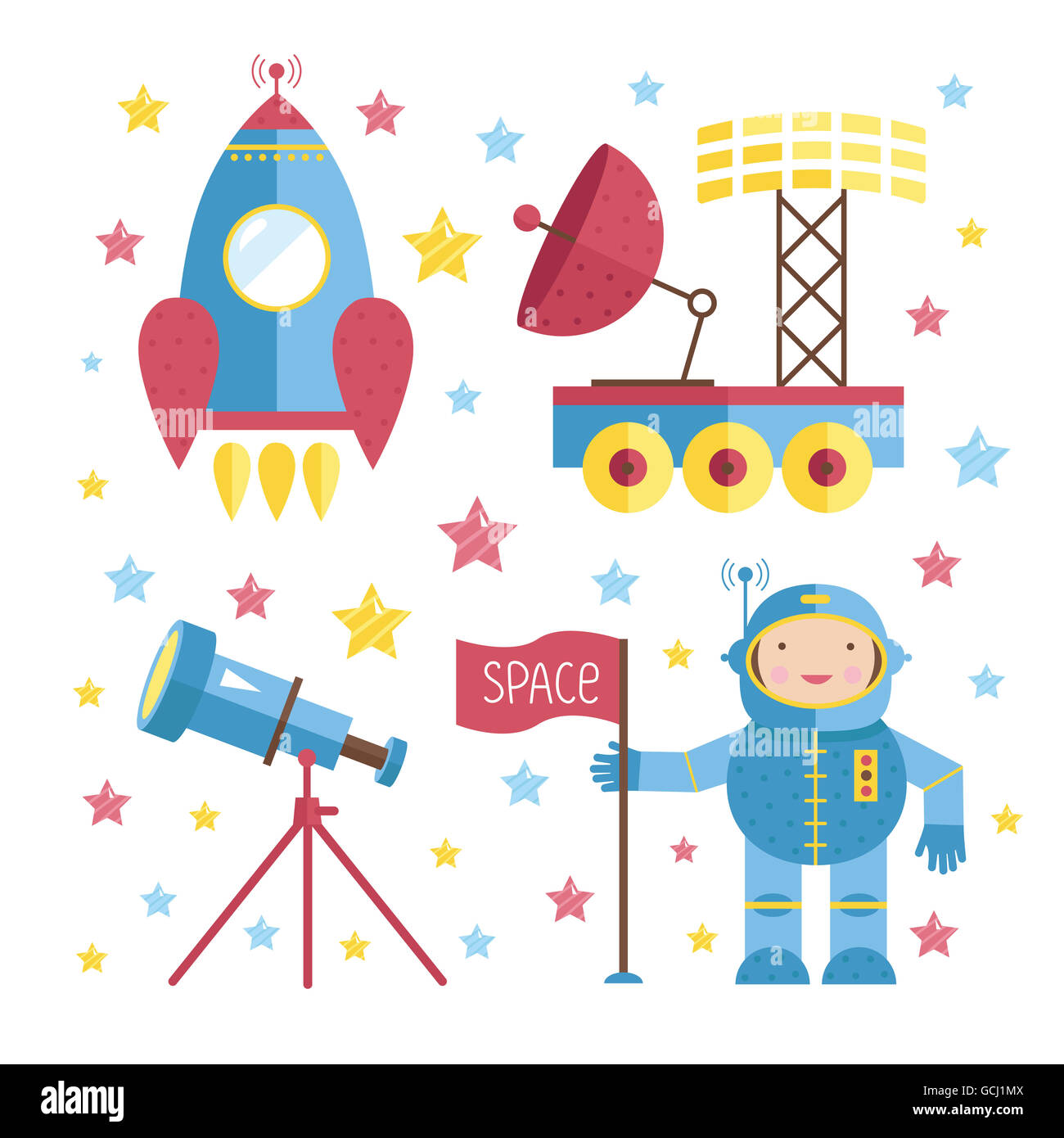 Cartoon illustration about space Stock Photo - Alamy
