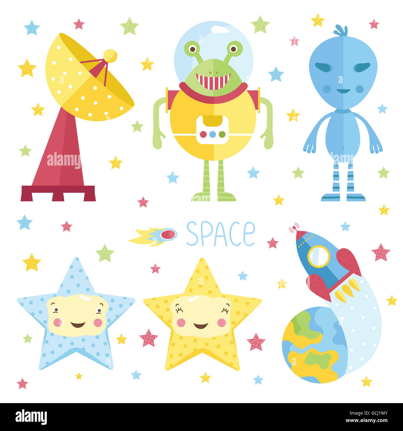 Cartoon illustration about space Stock Photo - Alamy