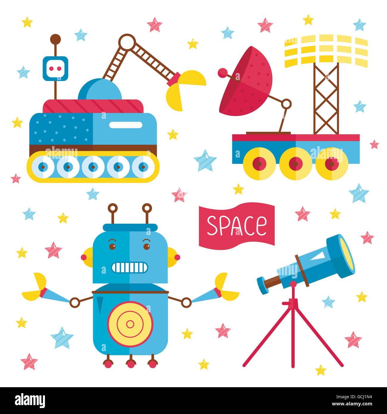 Cartoon illustration about space Stock Photo - Alamy