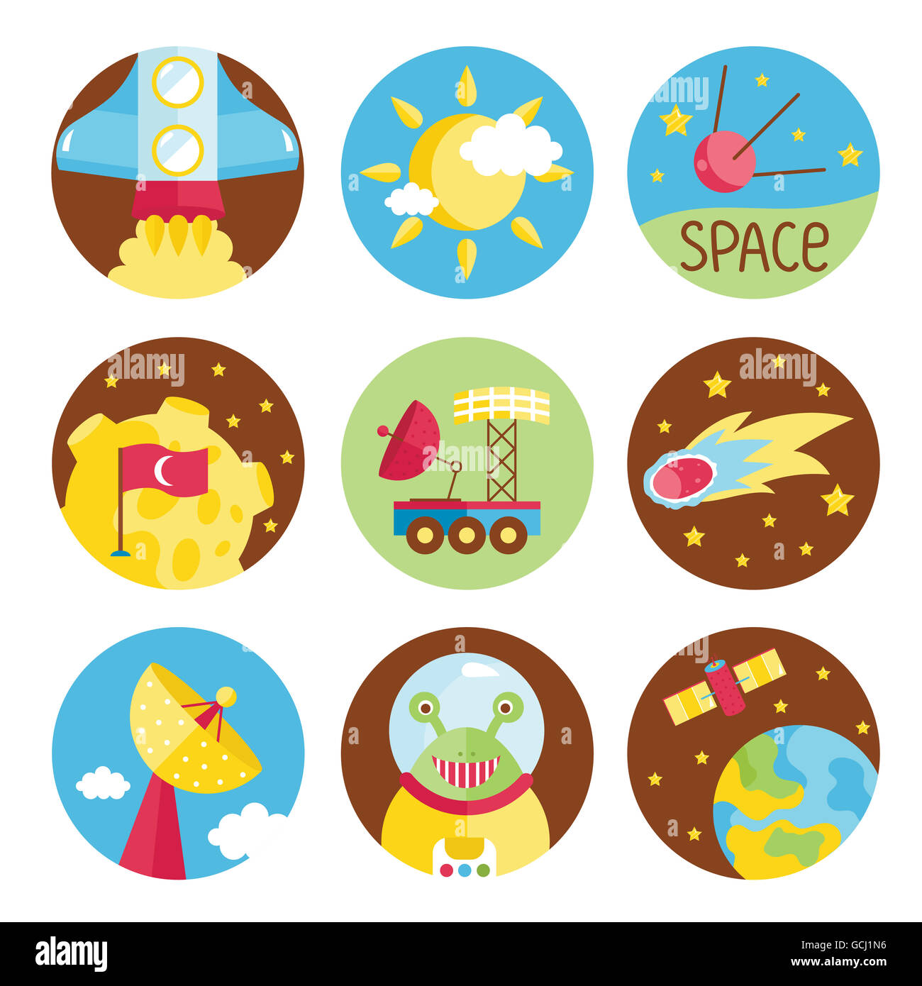 Cartoon illustration about space Stock Photo - Alamy