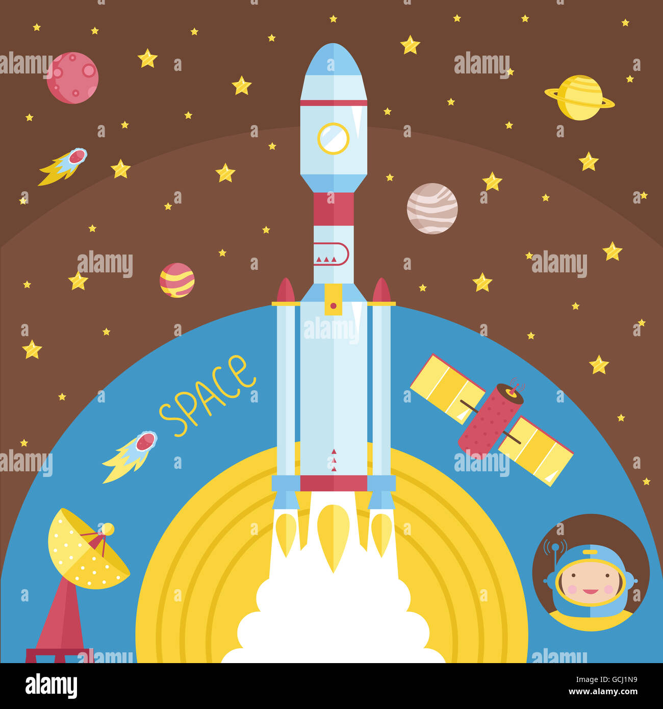 Cartoon illustration about space Stock Photo - Alamy