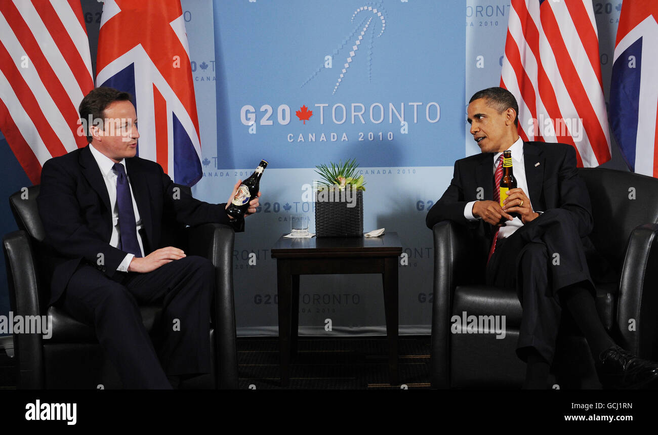 Prime Minister David Cameron and Barack Obama share a beer at the G20 ...