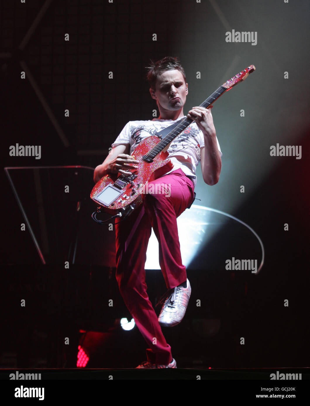 . Muse performing on the Pyramid Stage during the Glastonbury Festival ...