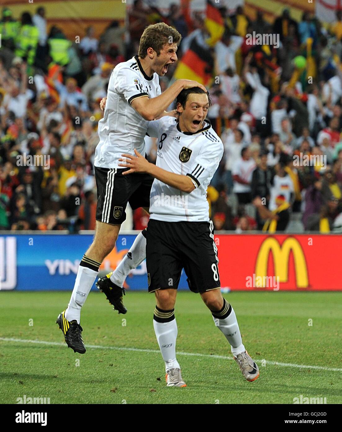 Germany's Thomas Muller celebrates scoring his sides fourth goal with ...