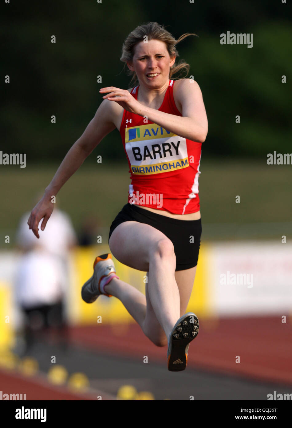 Sara Barry competes in the Women's triple jump final during the Aviva ...