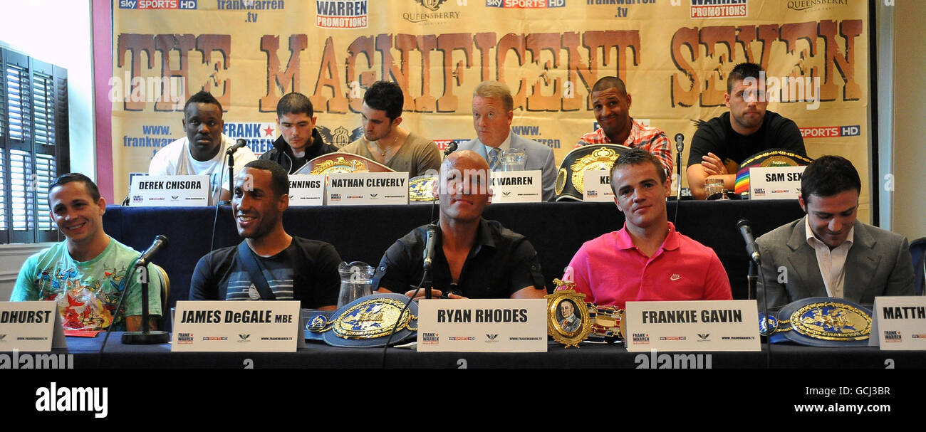 Promoter Frank Warren is joined by boxers at a London news conference ...