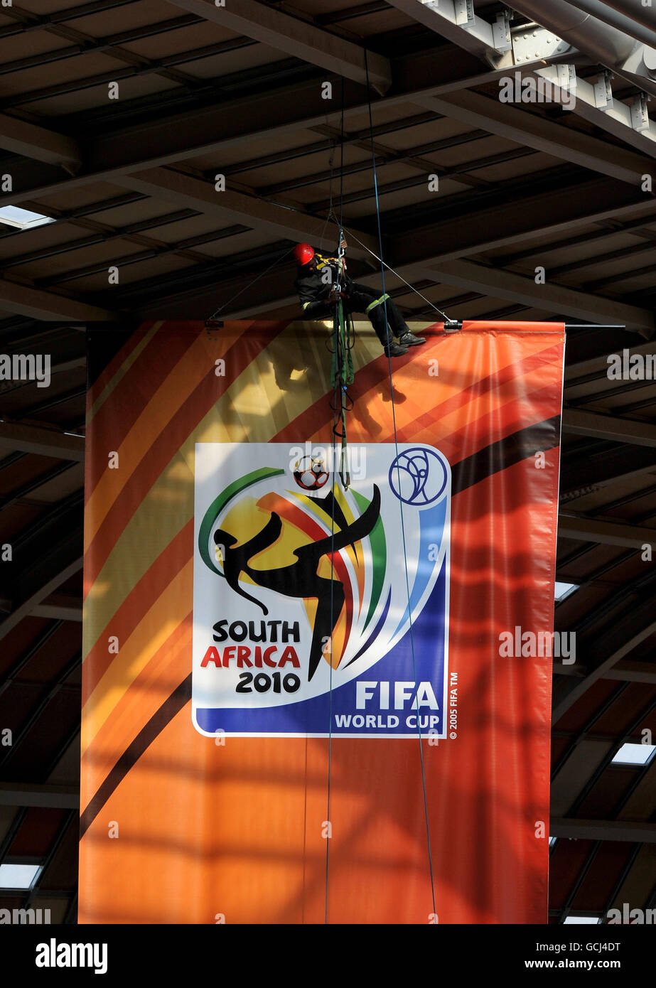 Banners are hung from the rafters as final preparations are made before ...