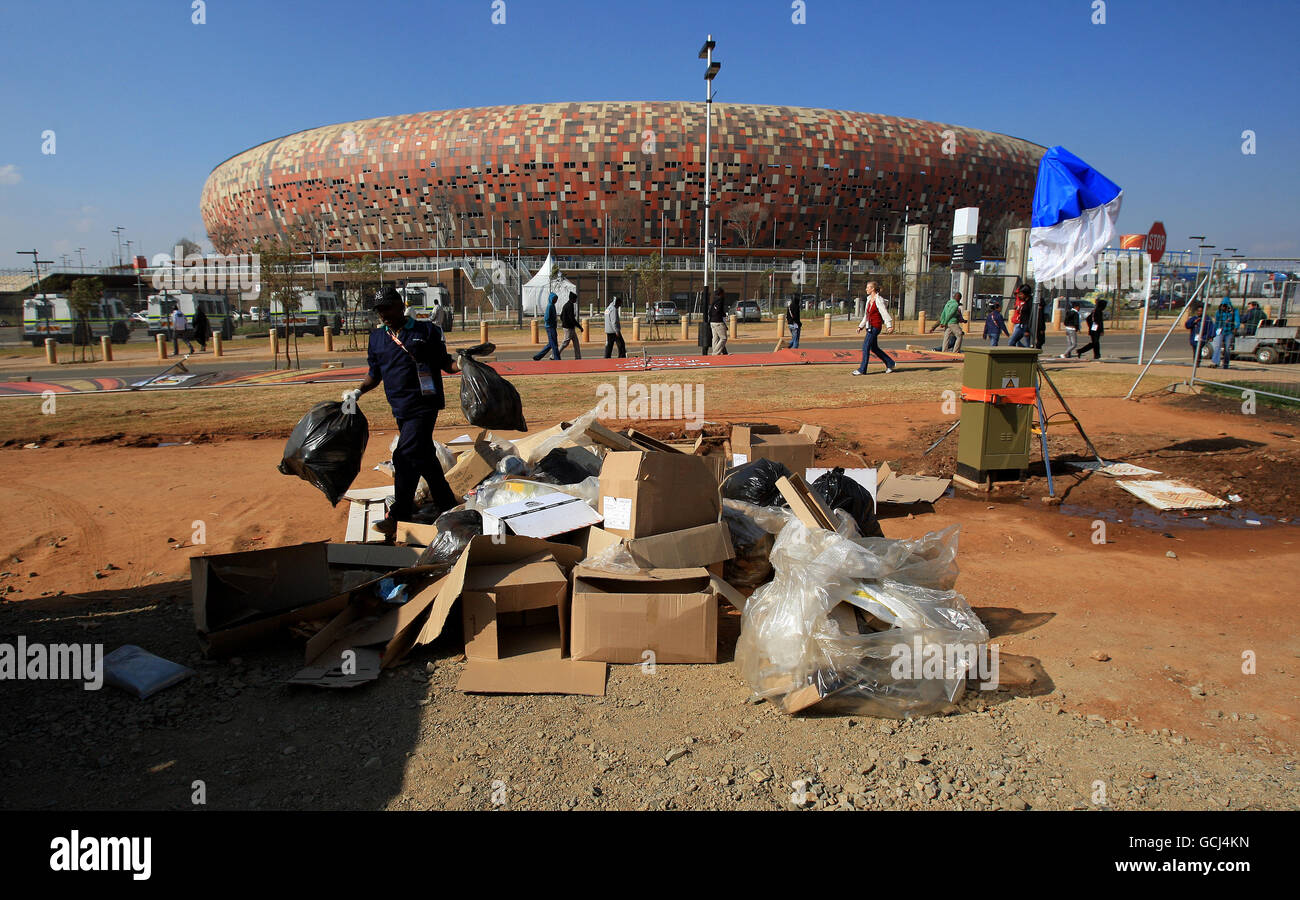 Clean Up work continues at the Soccer City stadium, Johannesburg, the ...