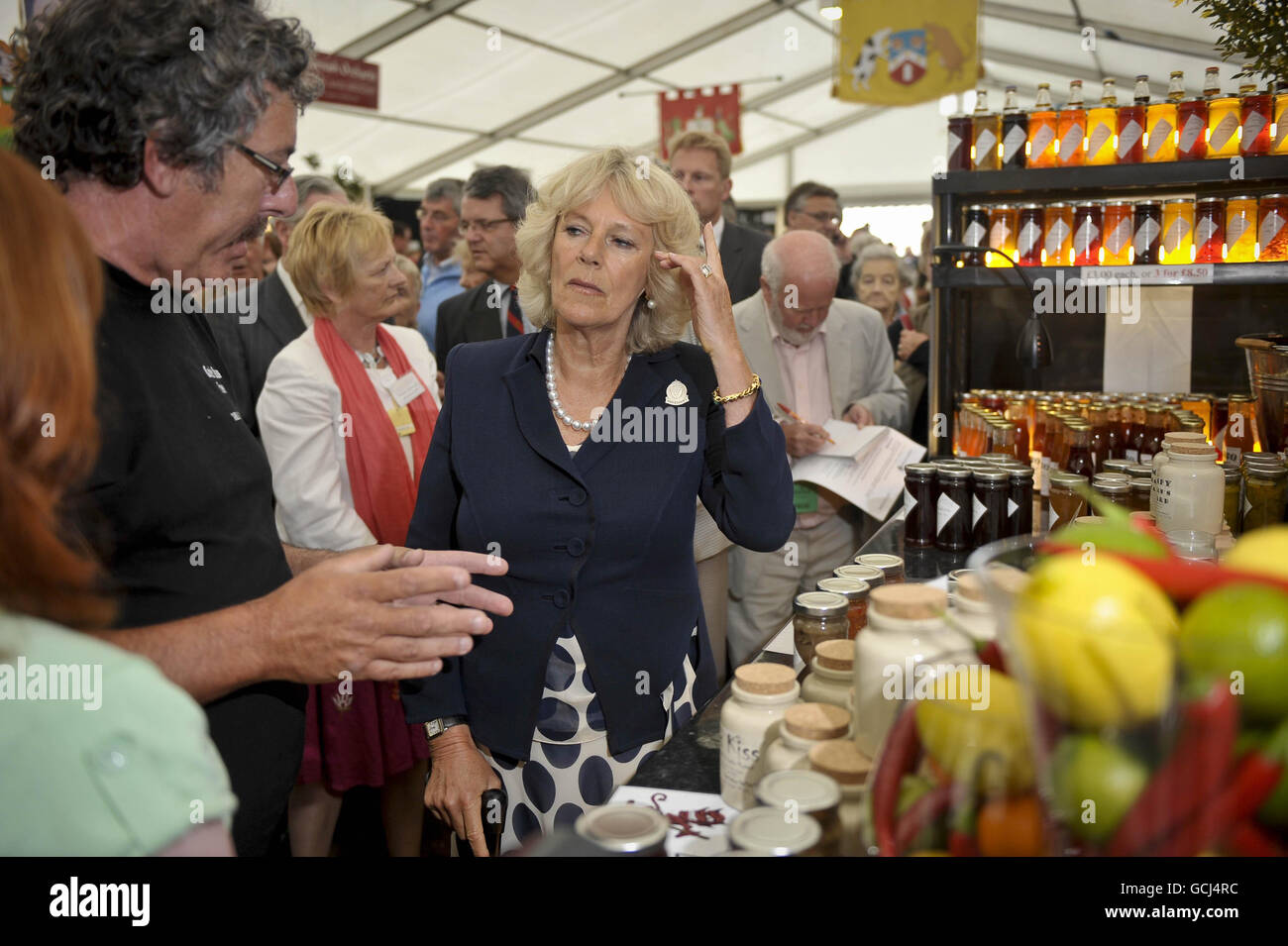 The Duchess of Cornwall visits a jam stall in the food marquee on the ...