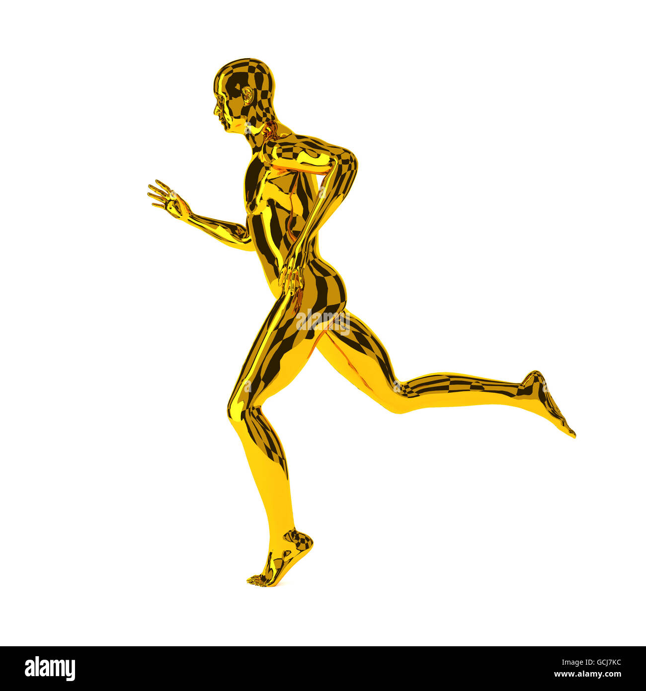 Golden body of a running sports man on a white background, 3d rendering ...