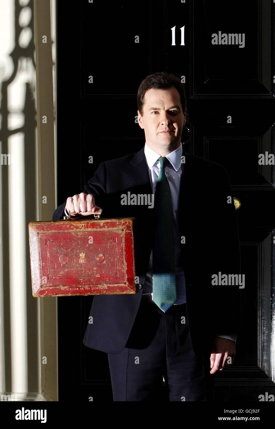 Chancellor of the Exchequer George Osborne carrying the famous old ...