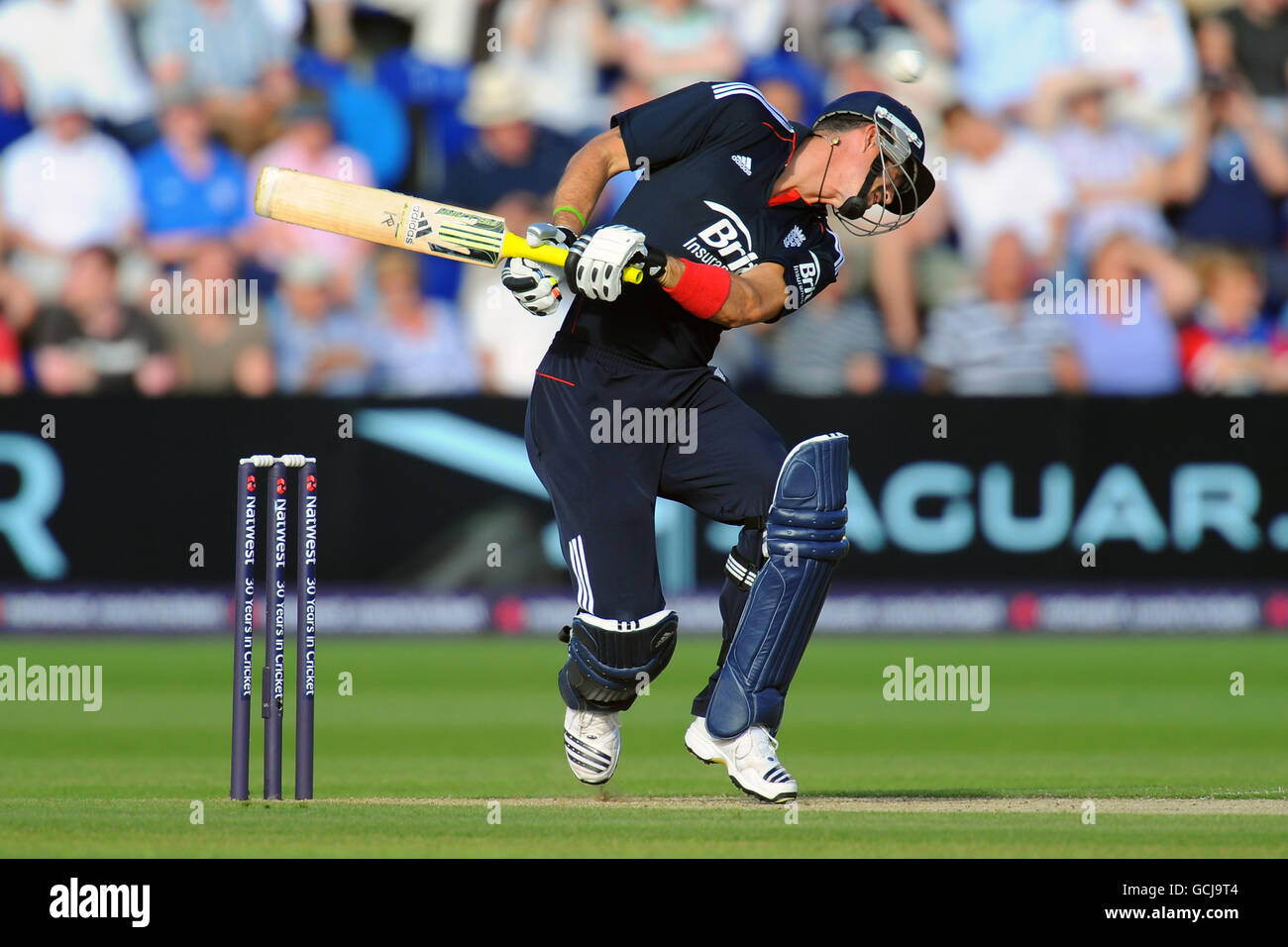 England's Kevin Pietersen avoids a bouncer from Australia's Doug ...
