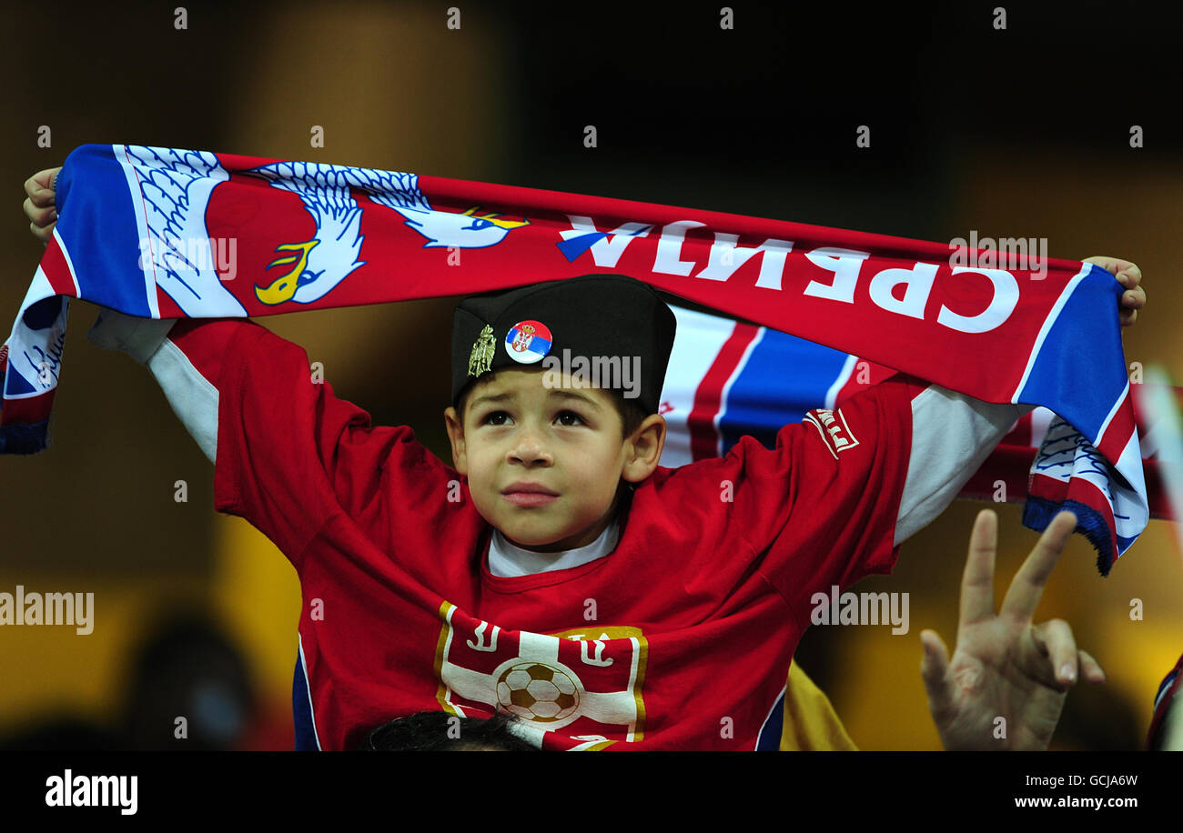 A young serbian fan shows support in the stands hi-res stock ...