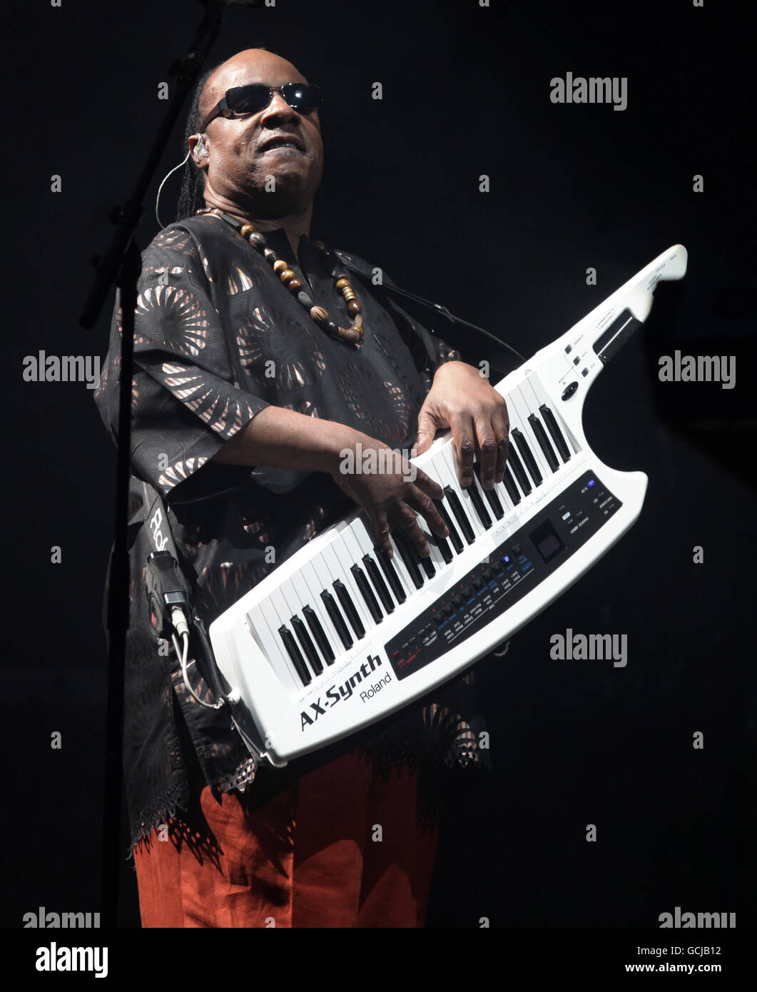 Stevie Wonder performing on the Pyramid Stage during the Glastonbury ...
