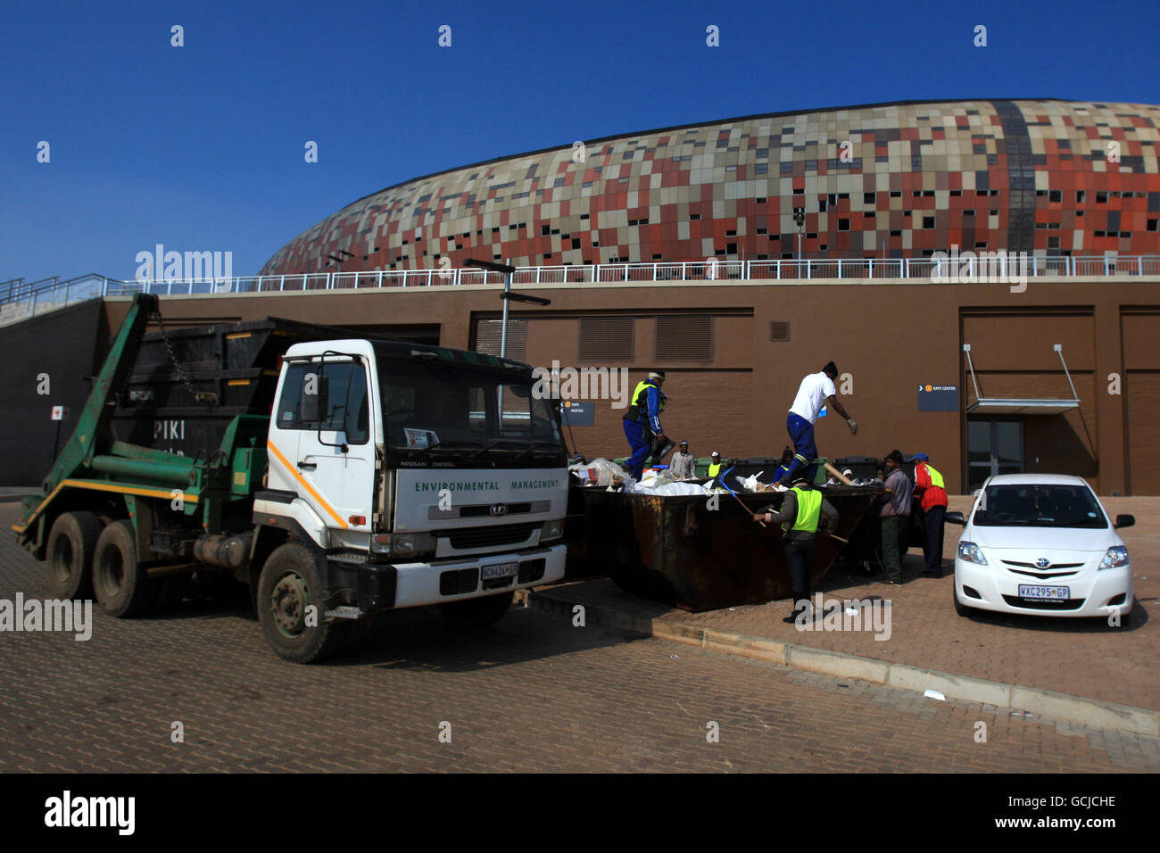 Clean Up work continues at the Soccer City stadium, Johannesburg, the ...