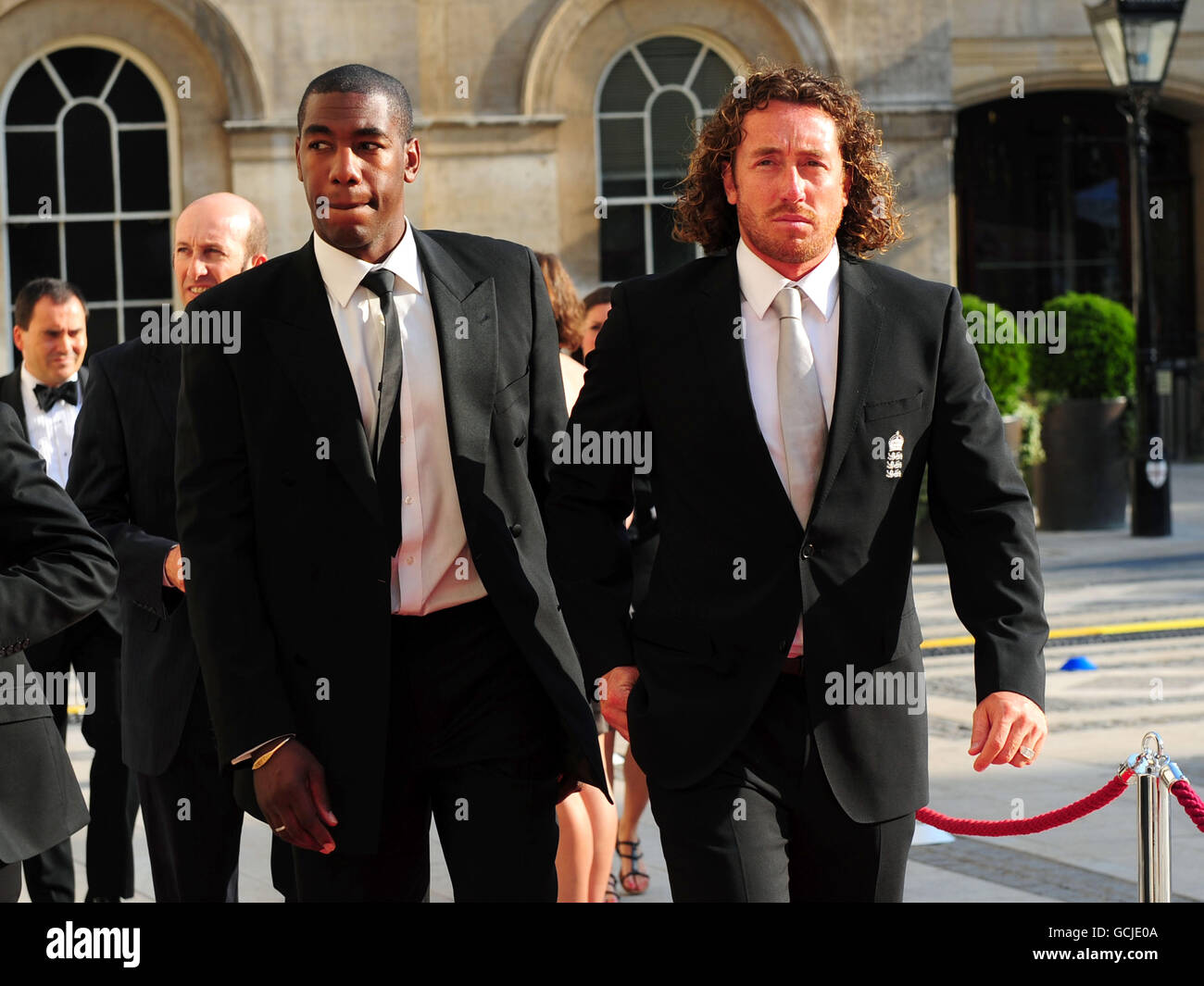 Englands alex tudor left ryan sidebottom right arrive at guildhall hi ...