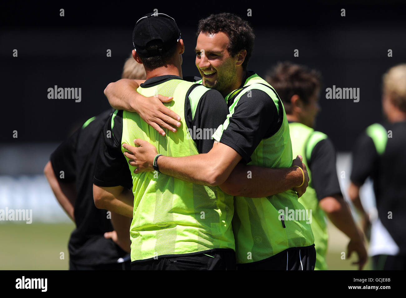 Surrey's Matthew Spriegel (right) celebrates a goal during a game of ...