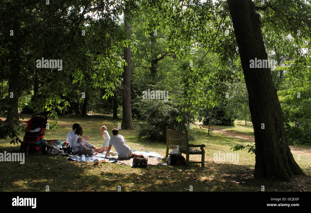 People have a picnic by the lake on one of the hottest days of the year ...