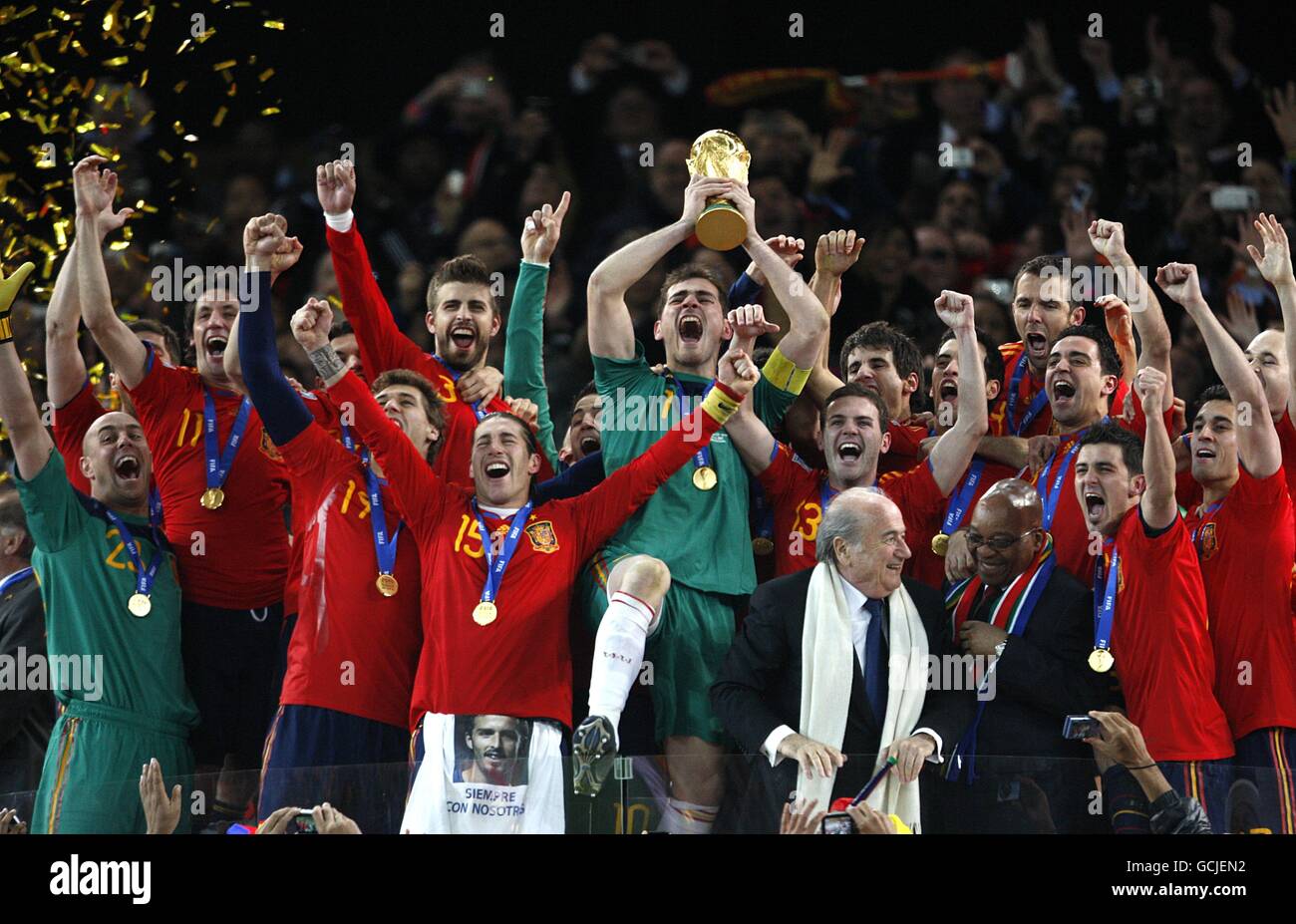 Spain captain goalkeeper iker casillas lifts the world cup trophy hi ...