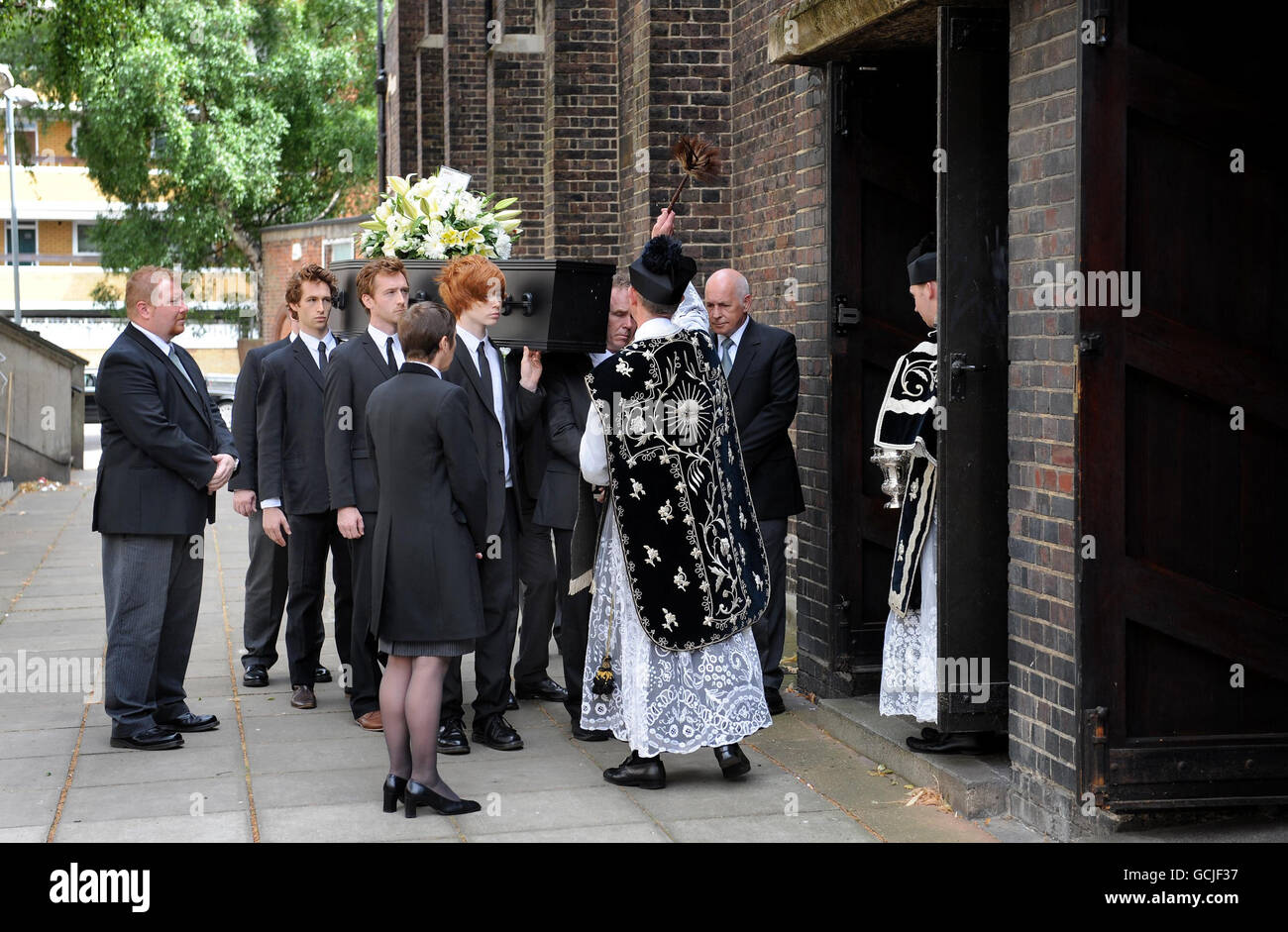 The coffin of author Dame Beryl Bainbridge arrives at Saint Silas the ...