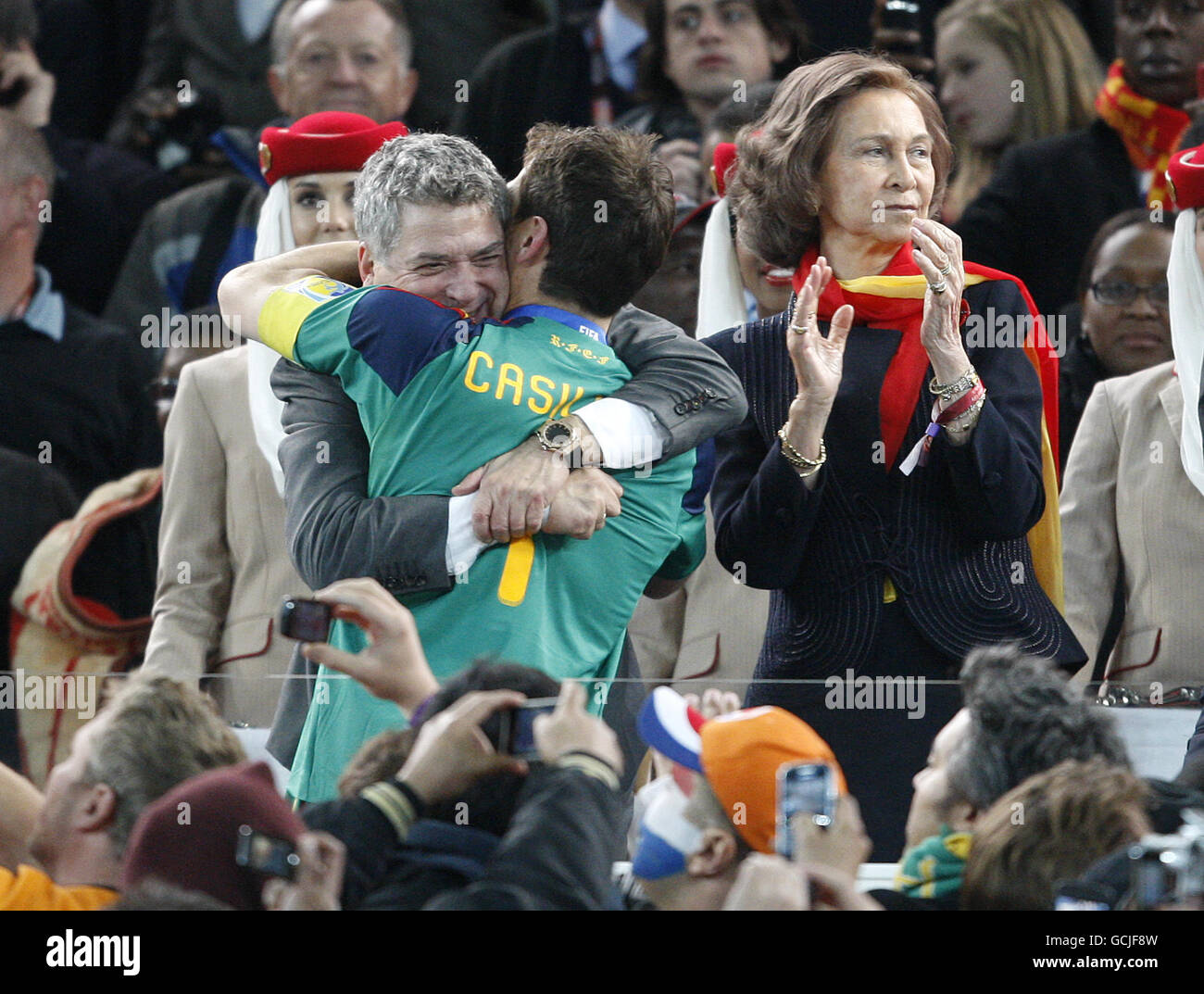 Spain captain and goalkeeper Iker Casillas celebrates with Queen Sofia ...